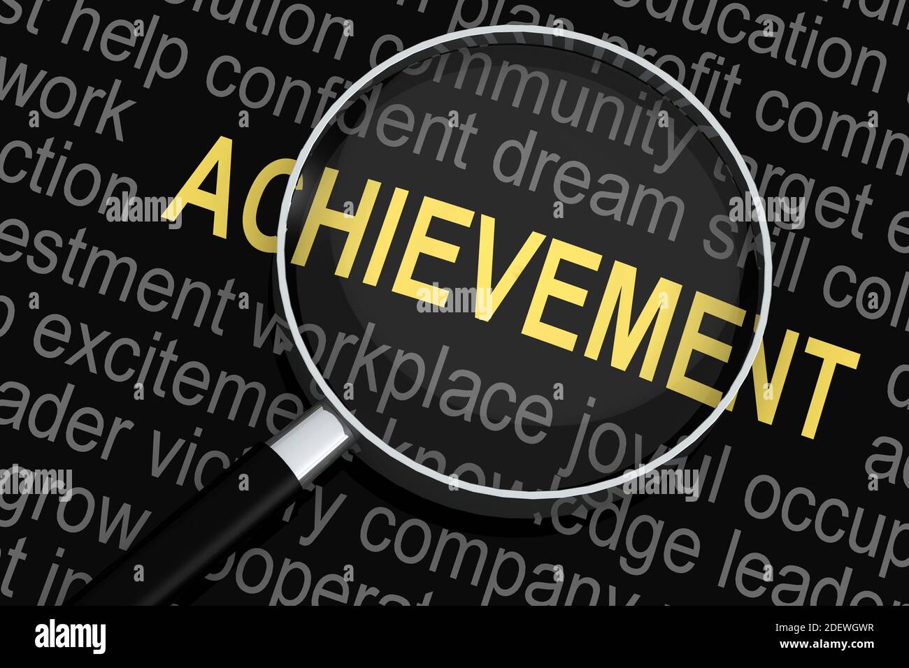 Achievement word under magnifying glass, 3D rendering Stock Photo - Alamy
