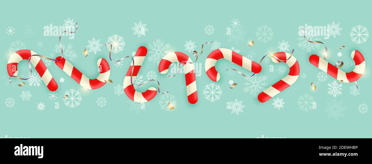 Christmas vector candy cane Christmas border with snowflakes on blue ...