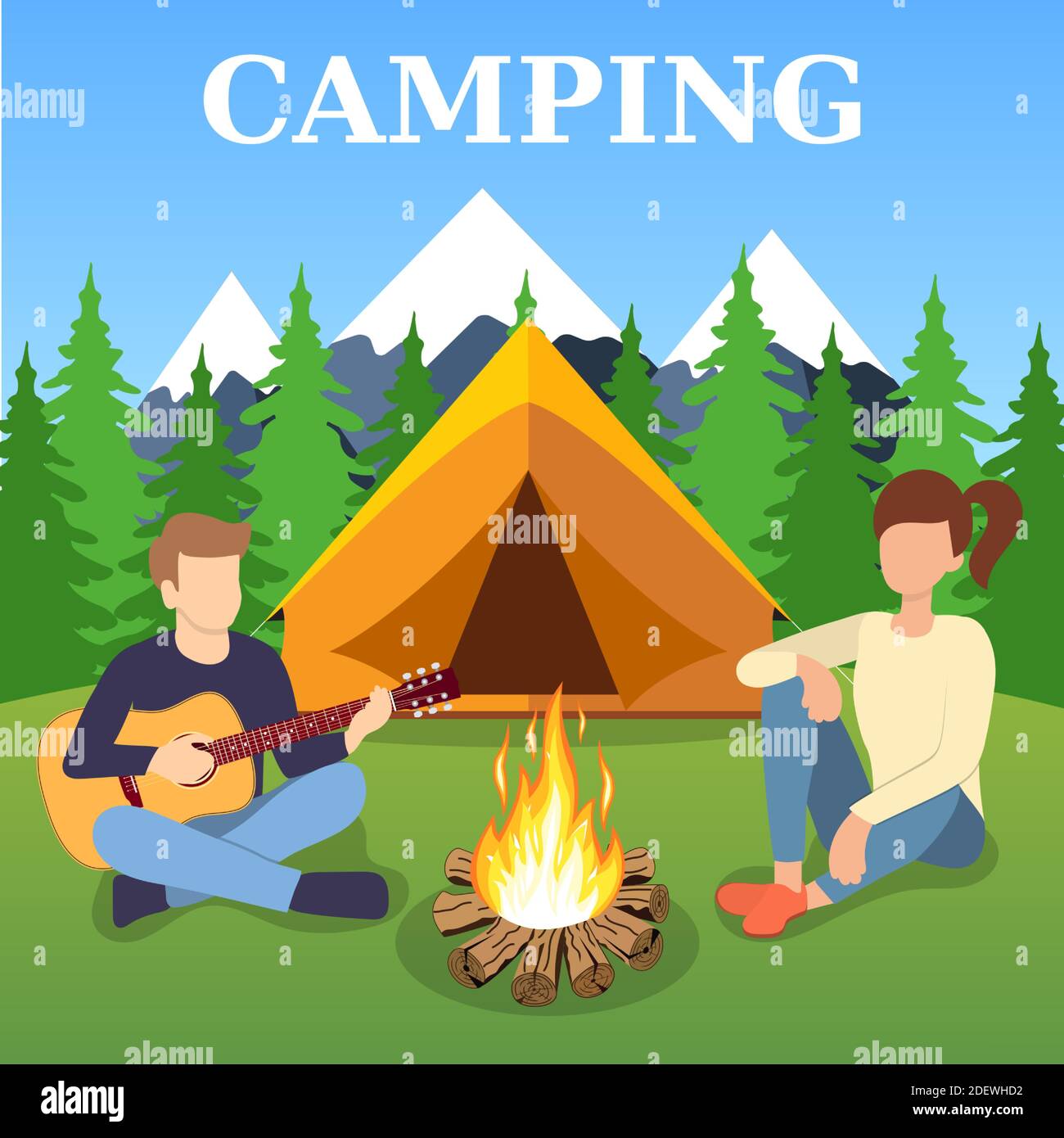 Group of young people are sitting around campfire Stock Vector Image ...