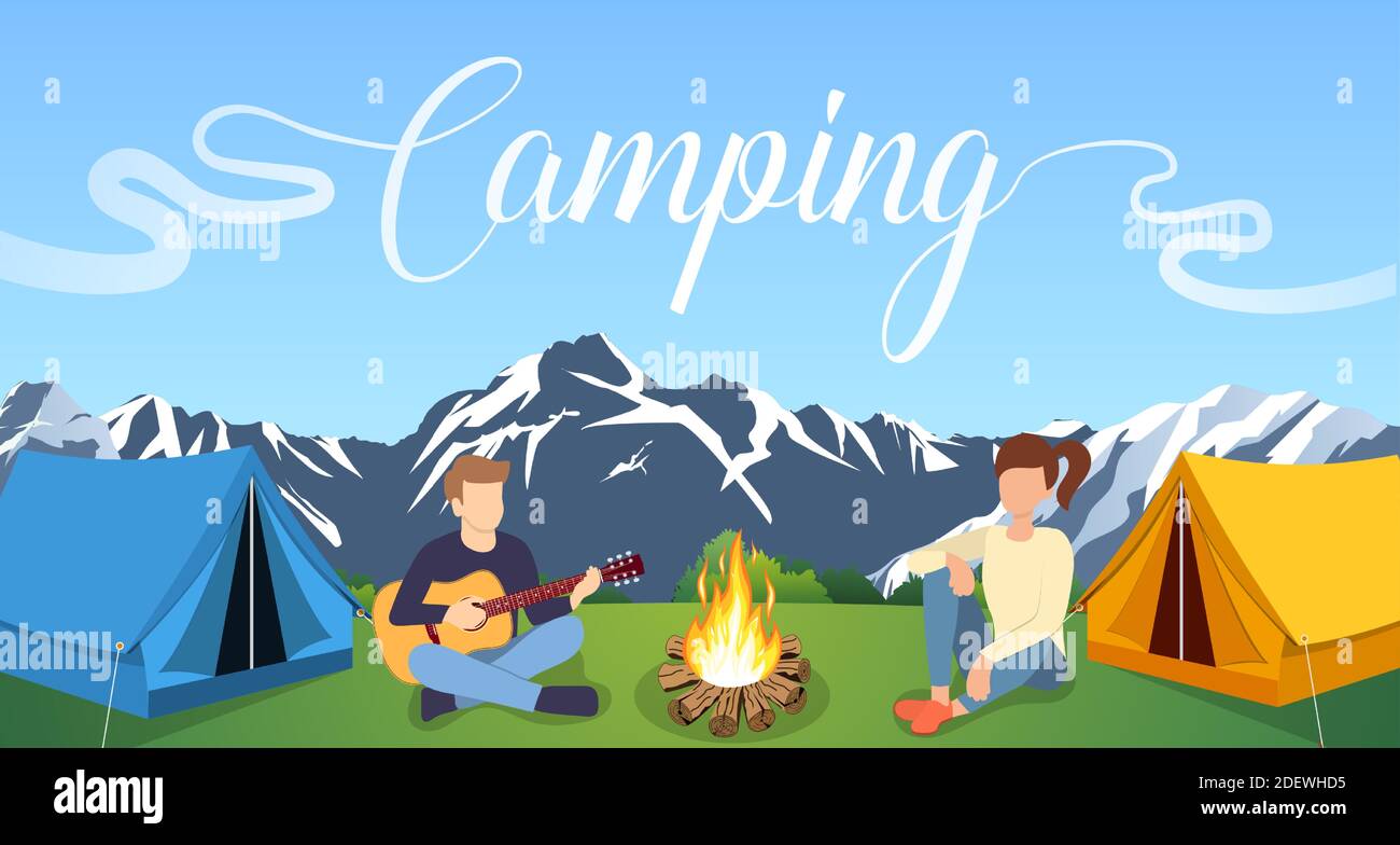 Group of young people are sitting around campfire Stock Vector Image ...