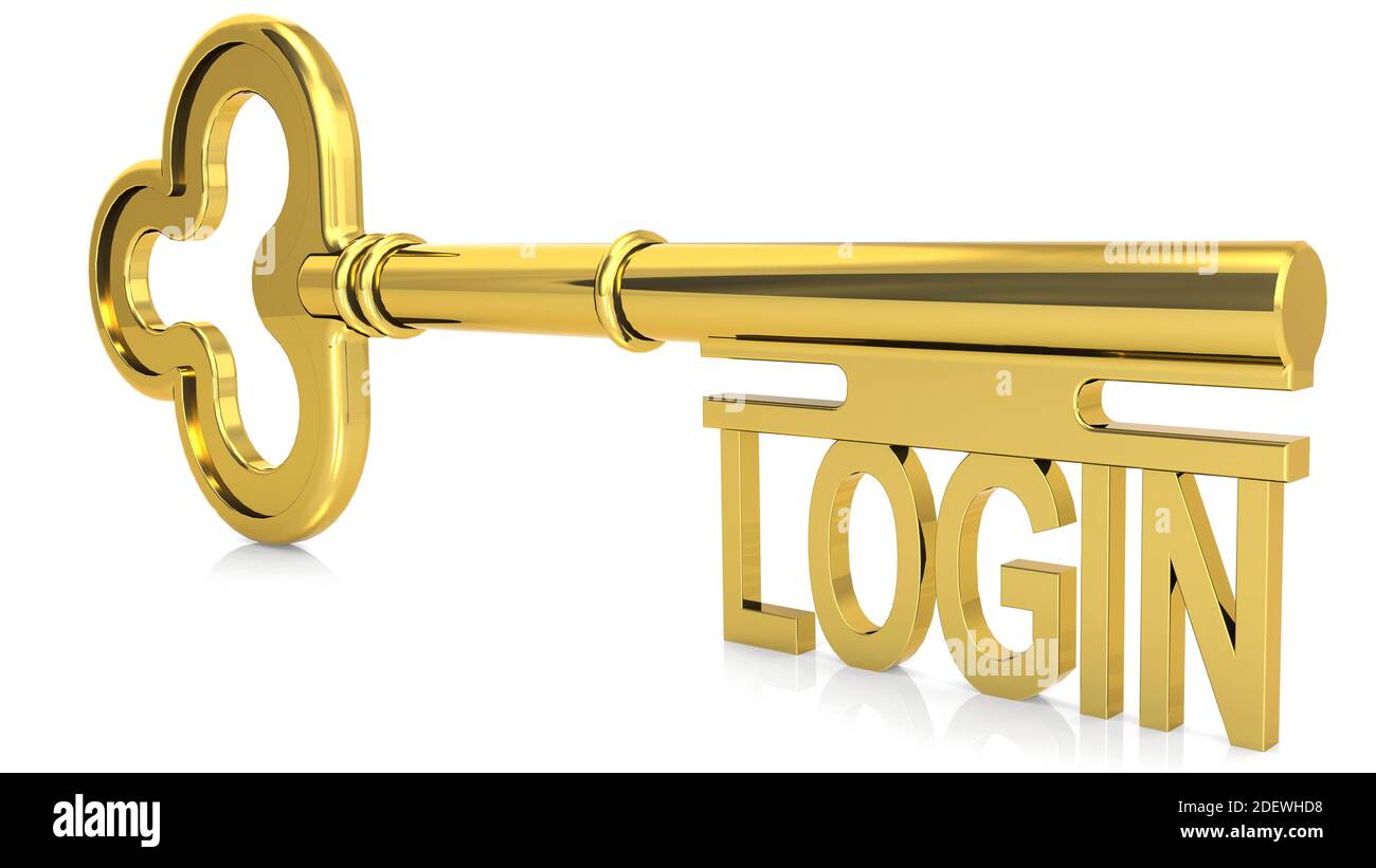 Golden key with login word, 3D rendering Stock Photo - Alamy
