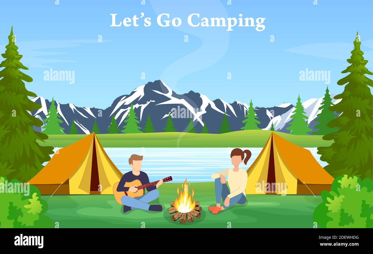 Group of young people are sitting around campfire Stock Vector Image ...