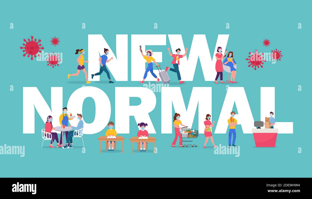 New normal concept illustration with tiny peoples doing activities with ...