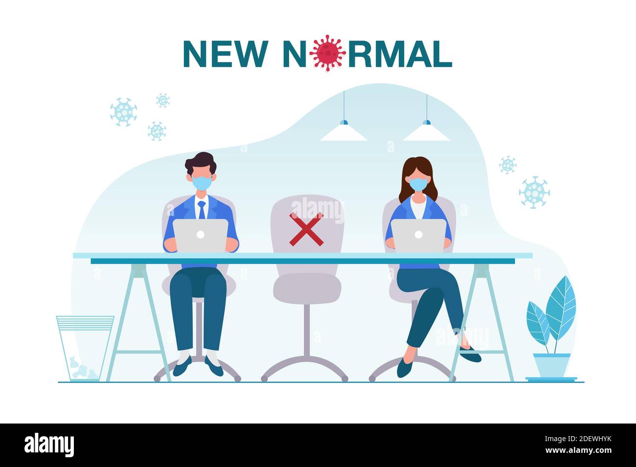 New normal concept illustration with office people keep distance from ...