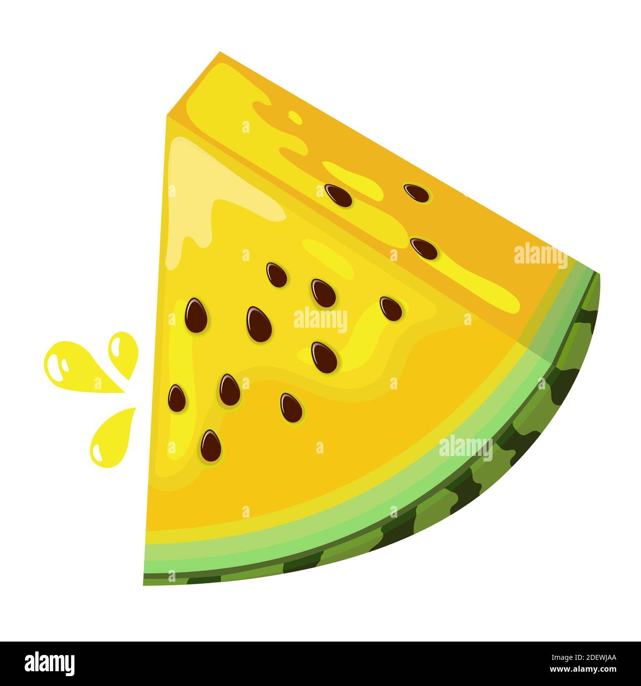 Yellow watermelon with seeds. A triangular piece of juicy watermelon ...