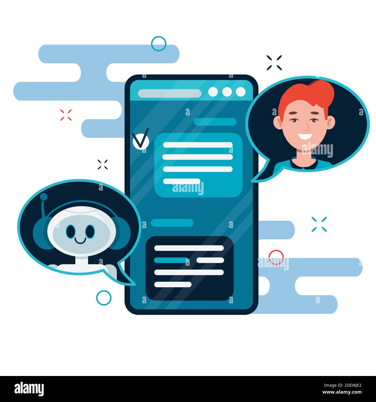 Chatbot concept. Users chatting with cute robot chatbot on the ...