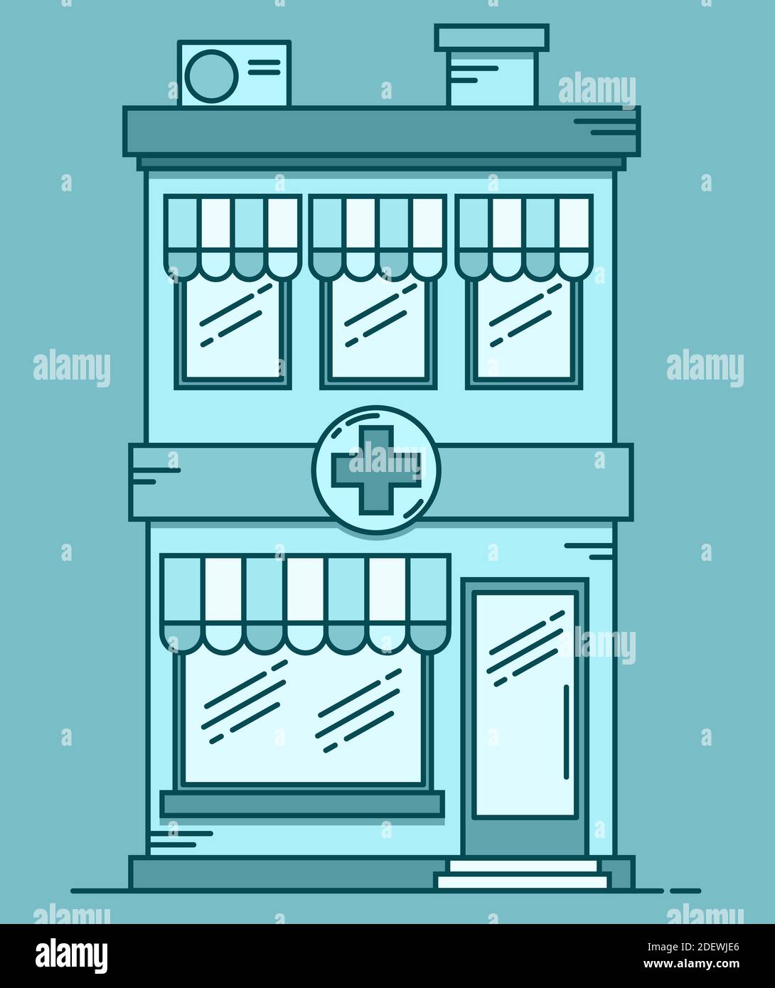 Pharmacy coloured building line medicine concept. The architectural ...