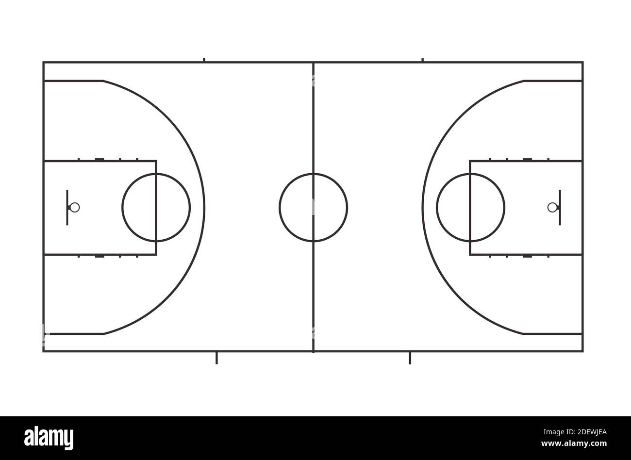 Basketball field layout with markings. View from above. Black and white ...