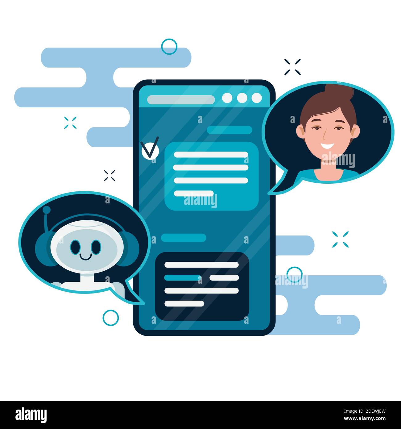 Chatbot concept. Users chatting with cute robot chatbot on the ...