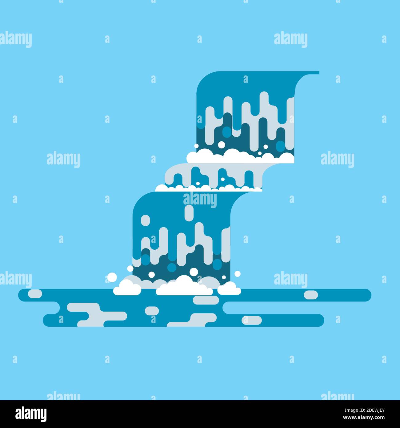 Waterfall landscape. Mountain river with cascade. Vector flat cartoon ...