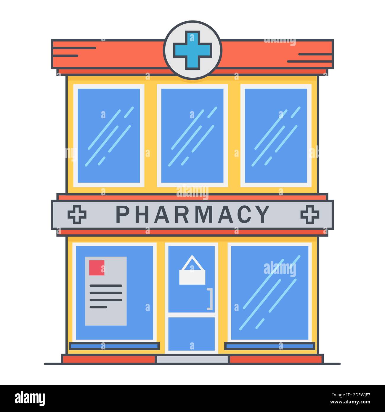 Pharmacy coloured building line medicine concept. The architectural ...
