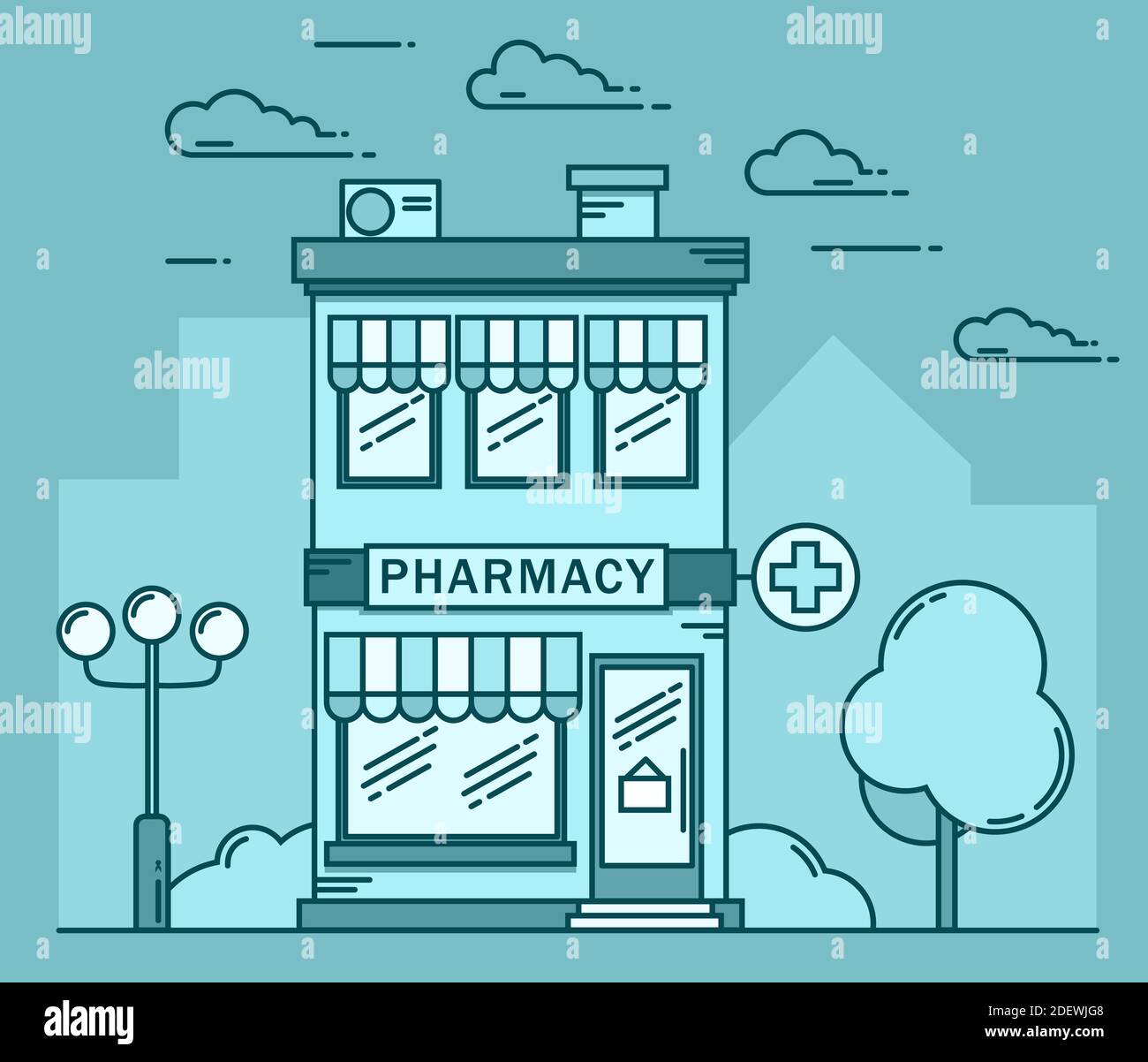 Pharmacy building medicine concept. Architectural form can be used for ...