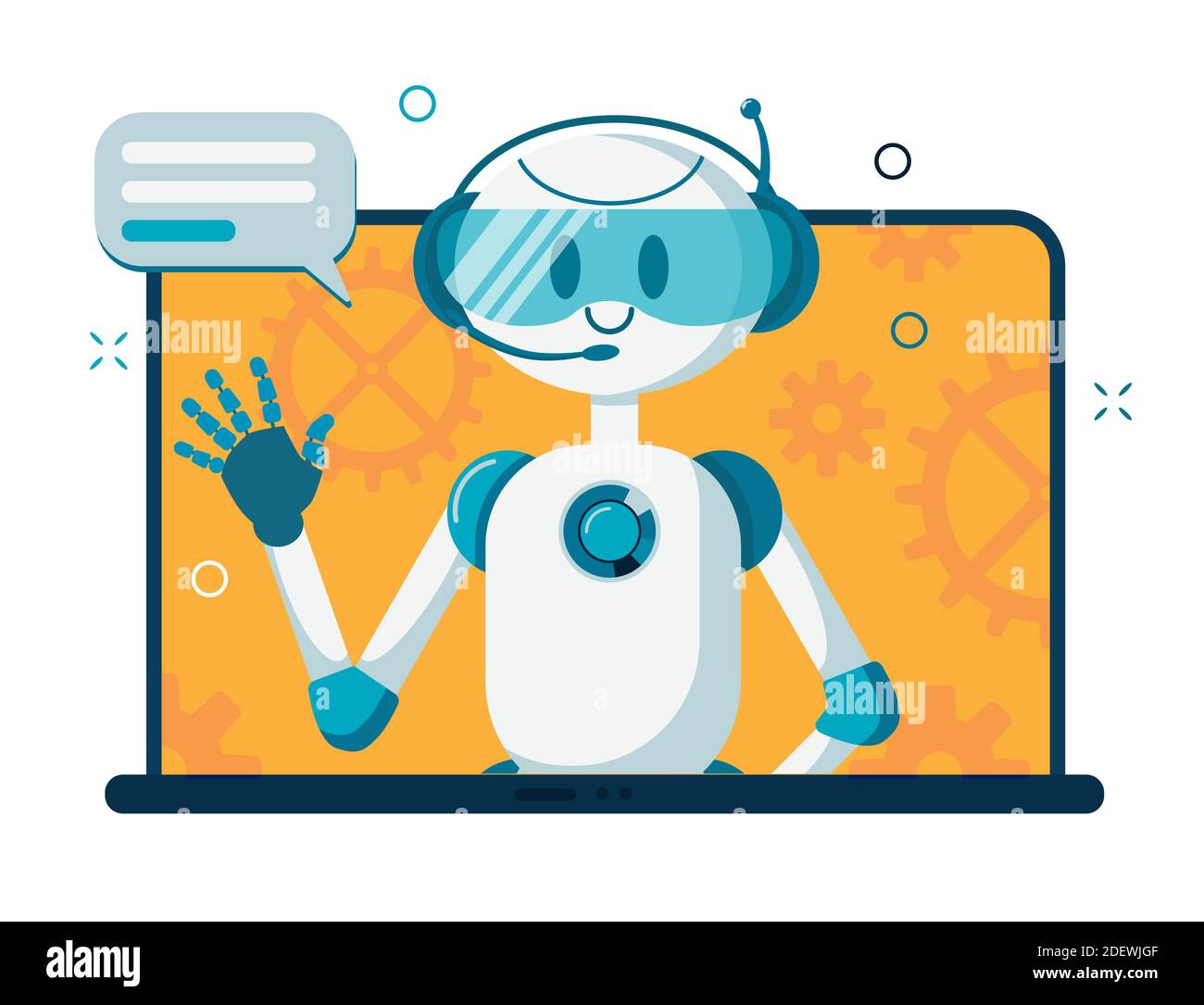 Smiling chat bot character robot helping solve a problems. For website ...
