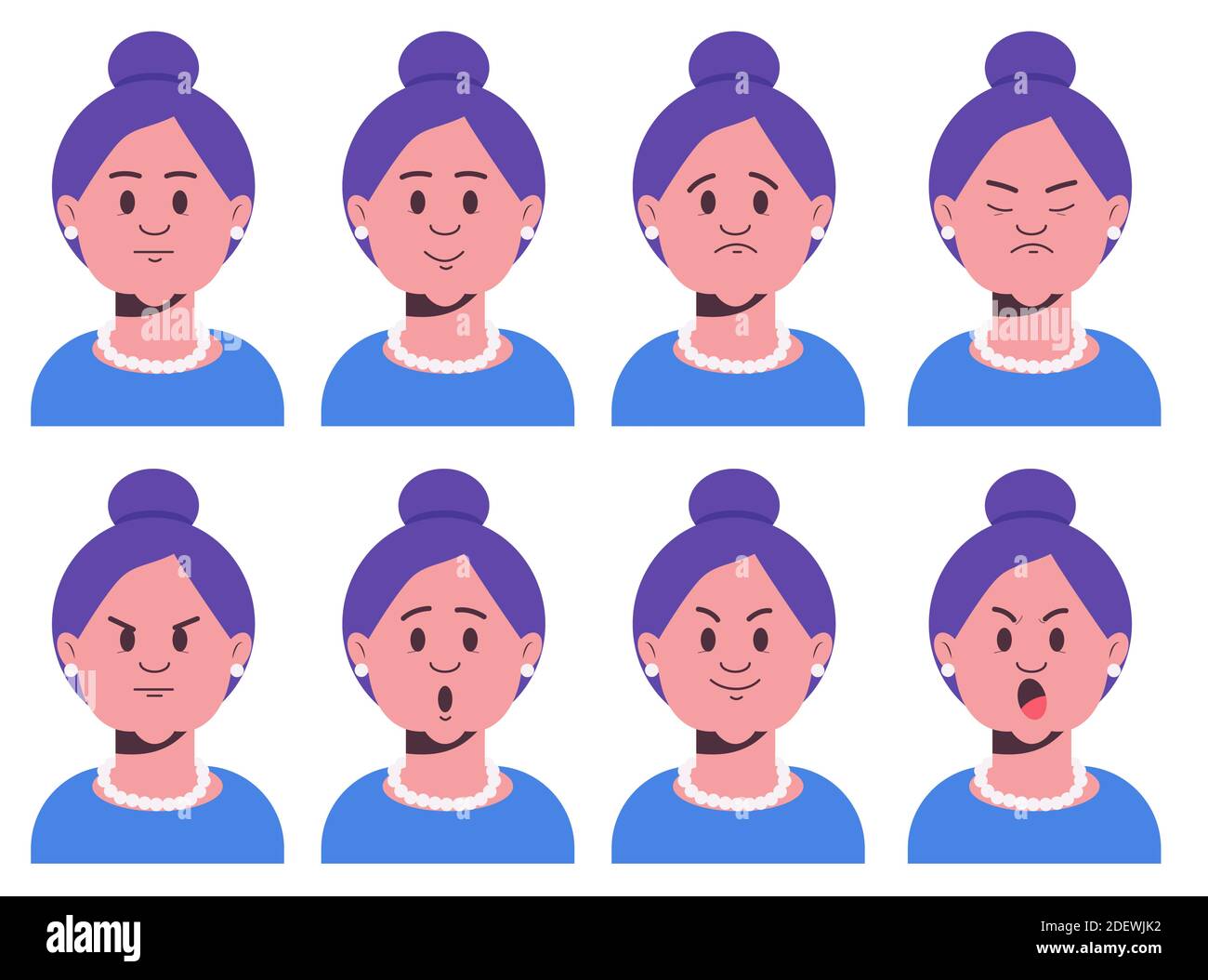 Face expressions of grandmather. Set of old female emotional characters ...