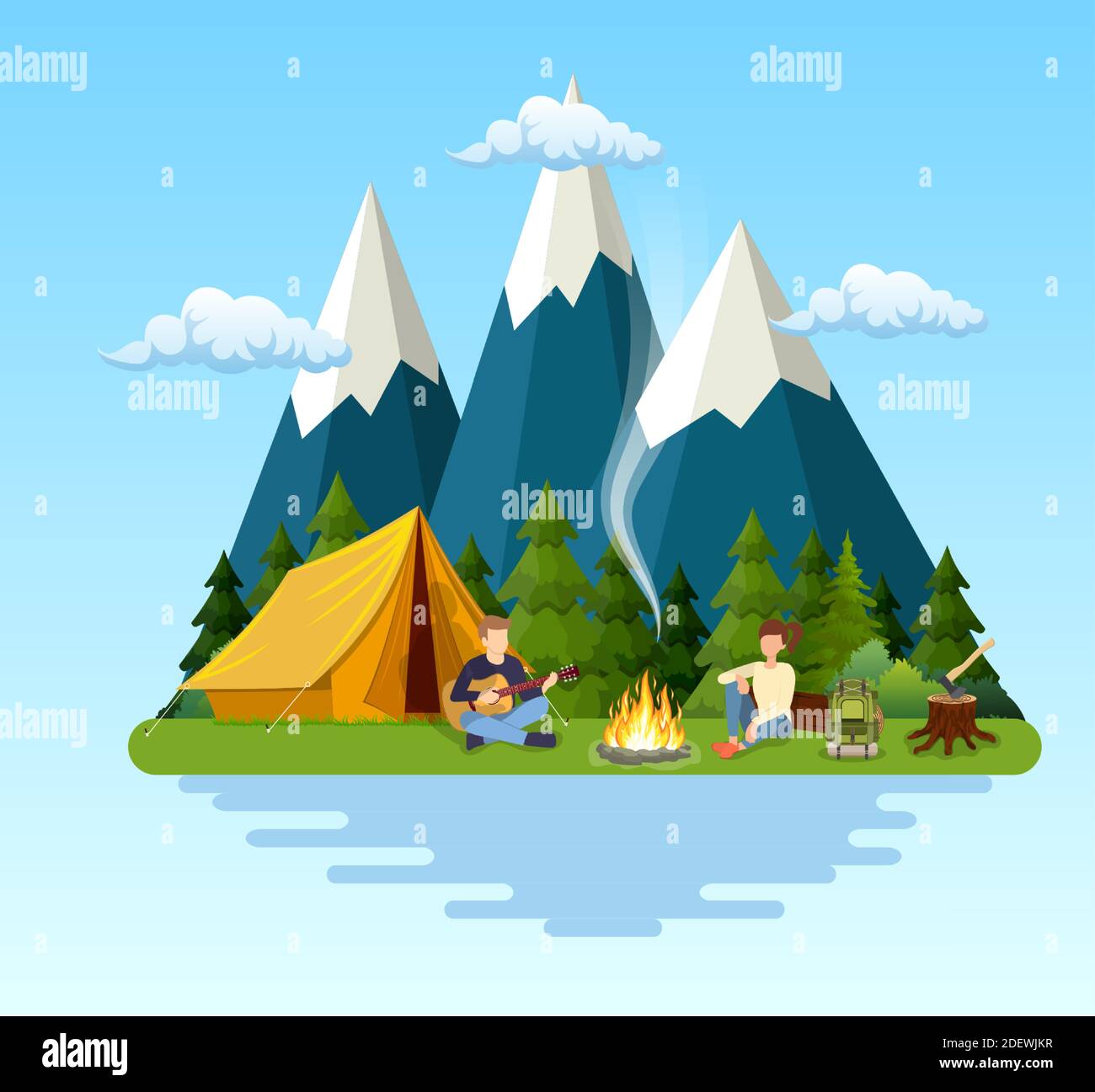 Group of young people are sitting around campfire Stock Vector Image ...