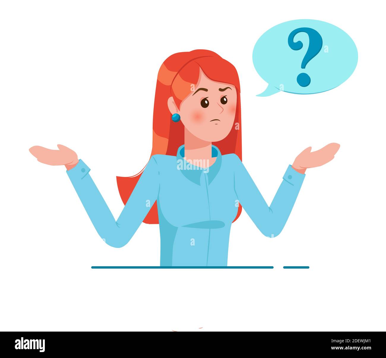 Girl with question mark in think bubble. Young troubled woman. People ...