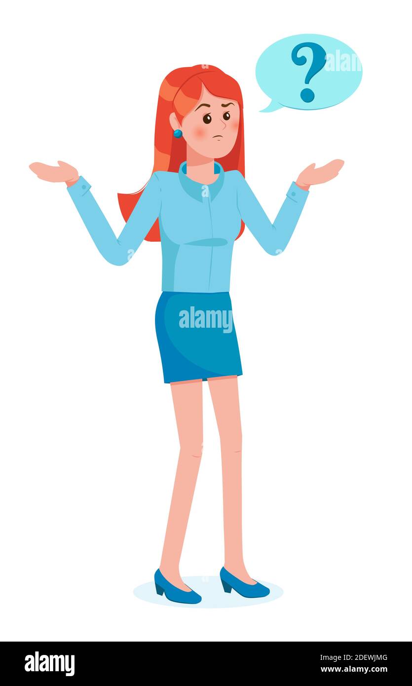 Girl with question mark in think bubble. Young troubled woman. People ...