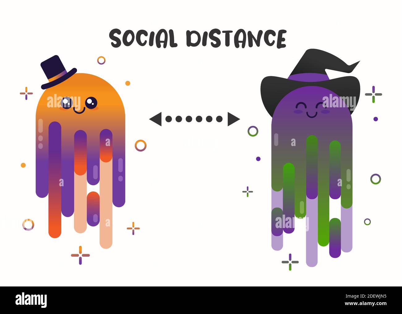 Social distancing for Halloween day. Party ghosts keep their distance ...