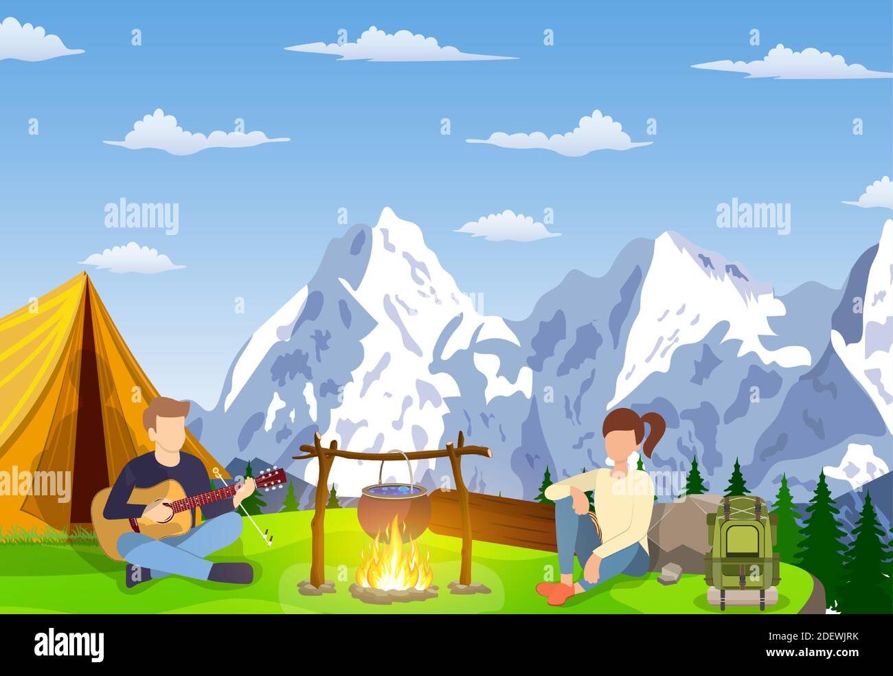 Group of young people are sitting around campfire Stock Vector Image ...