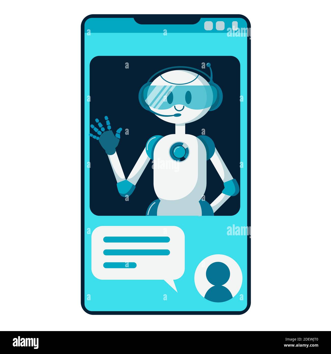 Smiling chat bot character robot helping solve a problems. For website ...