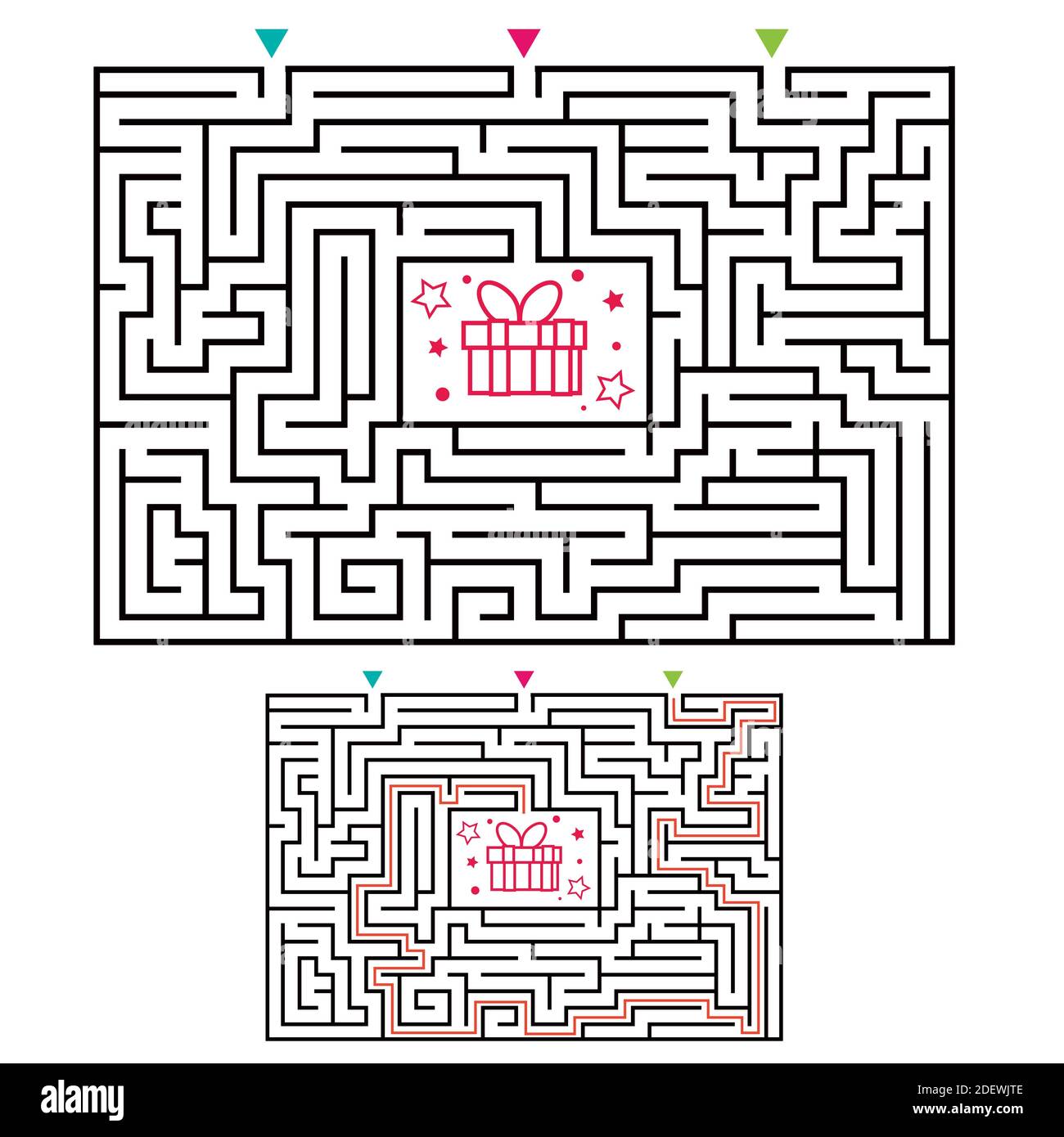 Rectangular maze labyrinth game for kids. Labyrinth logic conundrum. Three entrance and one ...