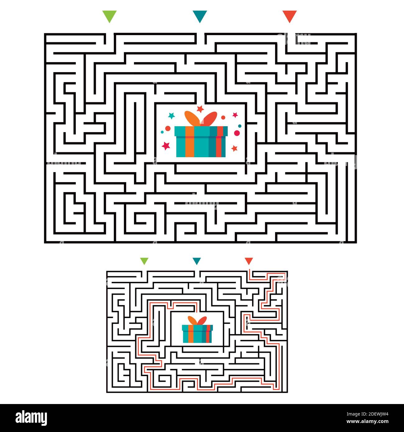 Rectangular maze labyrinth game for kids. Labyrinth logic conundrum. Three entrance and one ...