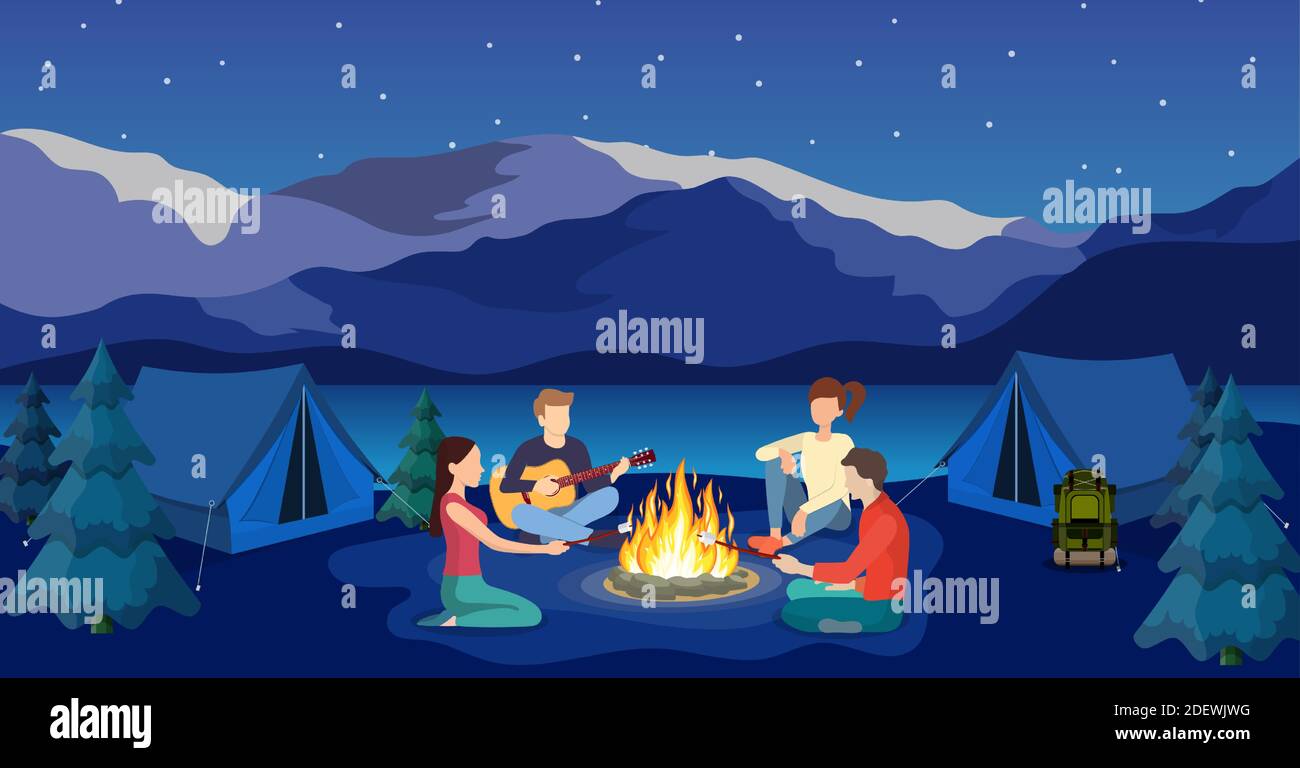 Cartoon People Around A Campfire