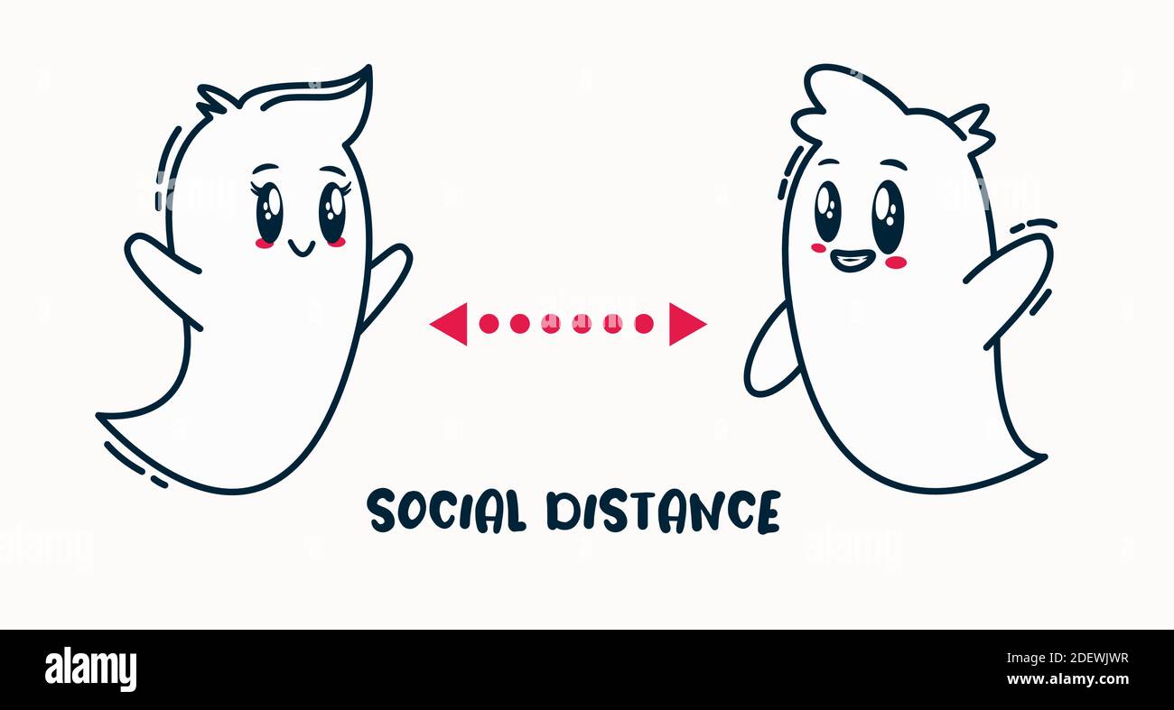 Social distancing for Halloween day. Party ghosts keep their distance ...