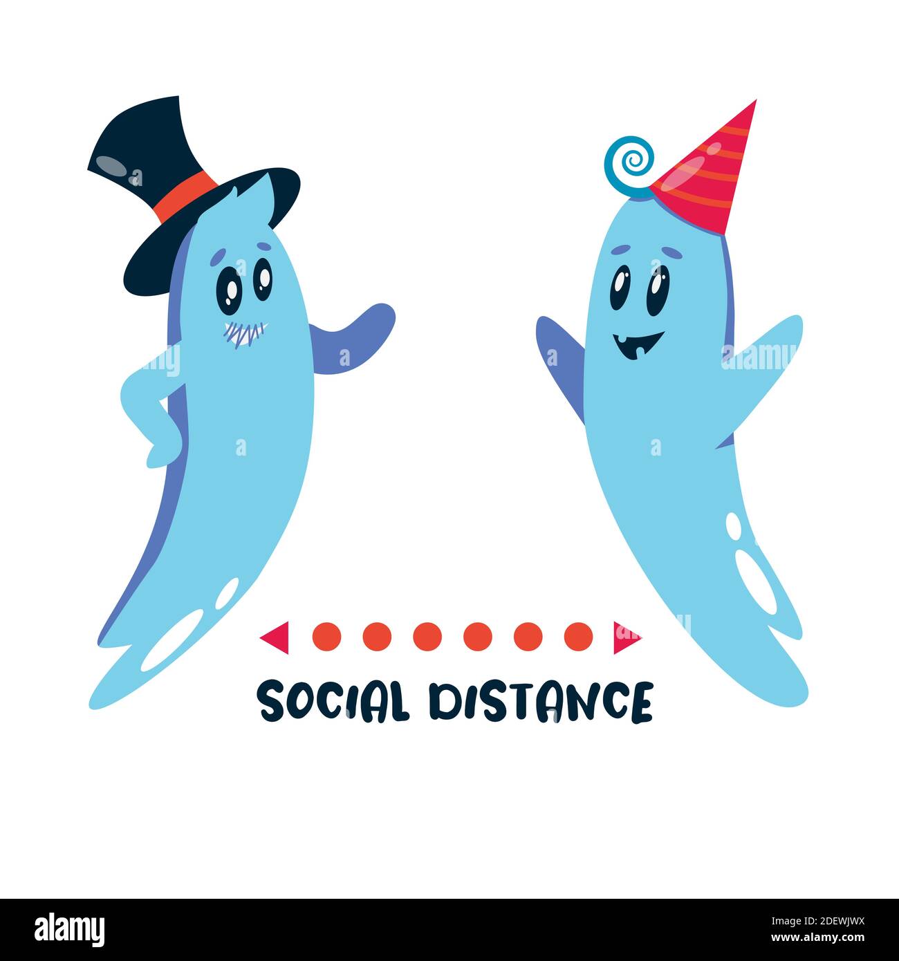 Social distancing for Halloween day. Party ghosts keep their distance ...