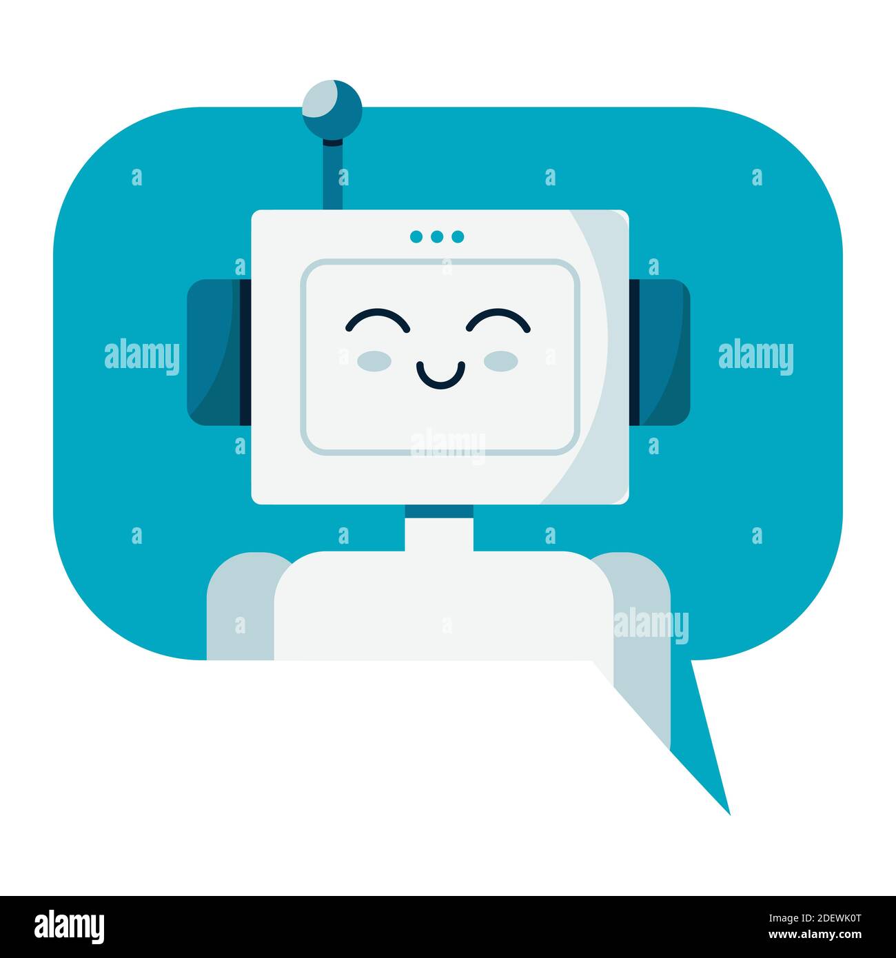 Smiling cute robot chat bot in speech bubble. Support service concept ...