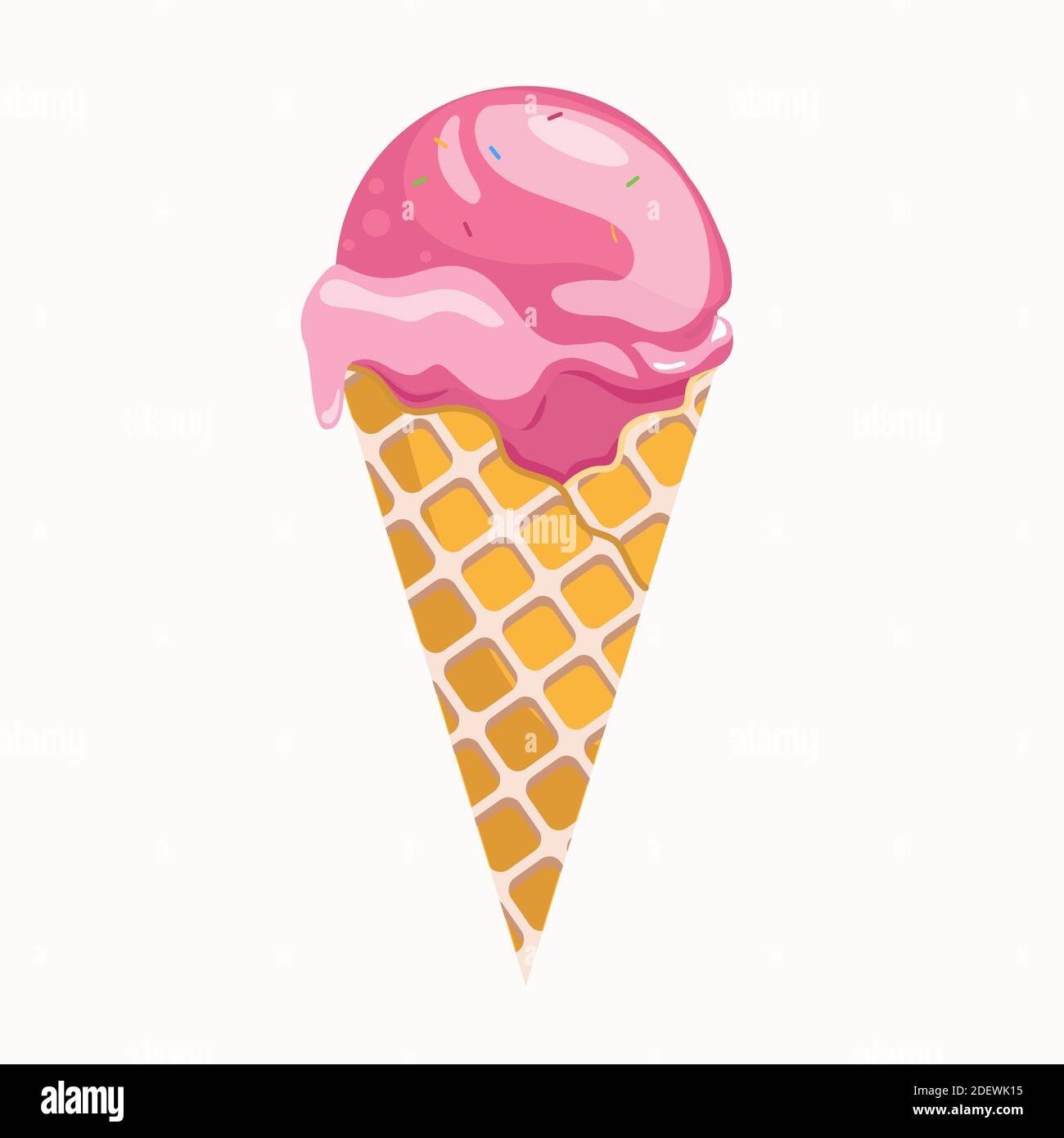Ice Cream Ball In The Waffle Cone Vector Flat Illustration Isolated On