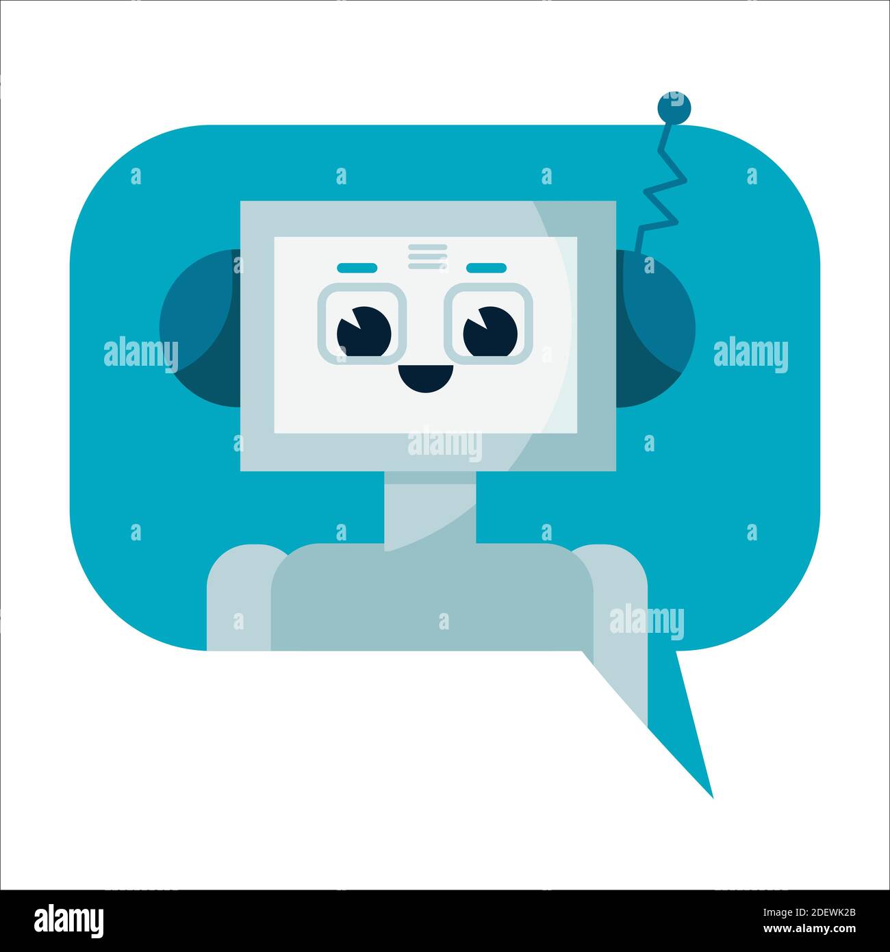 Smiling cute robot chat bot in speech bubble. Support service concept ...