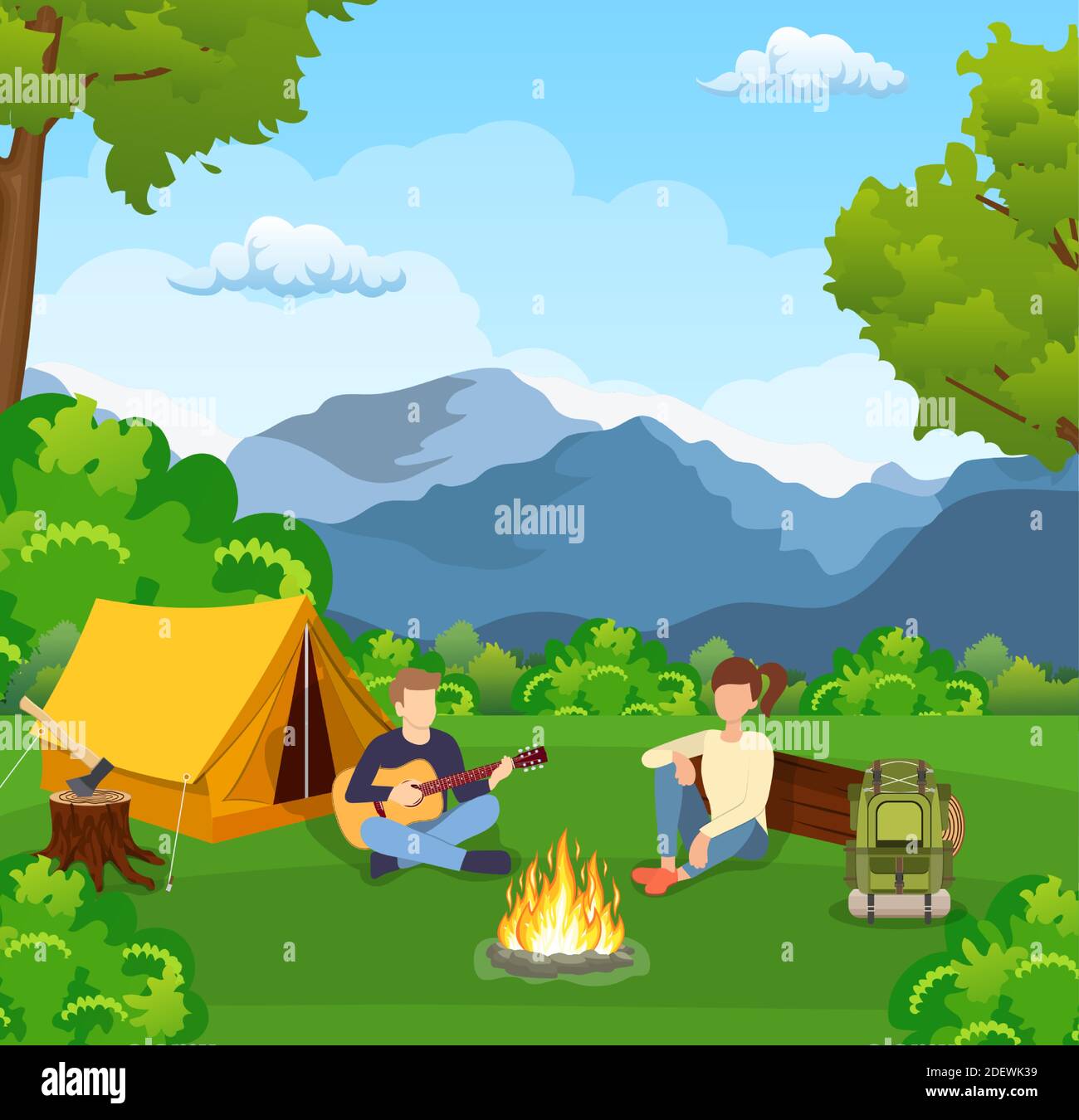 Group of young people are sitting around campfire Stock Vector Image ...