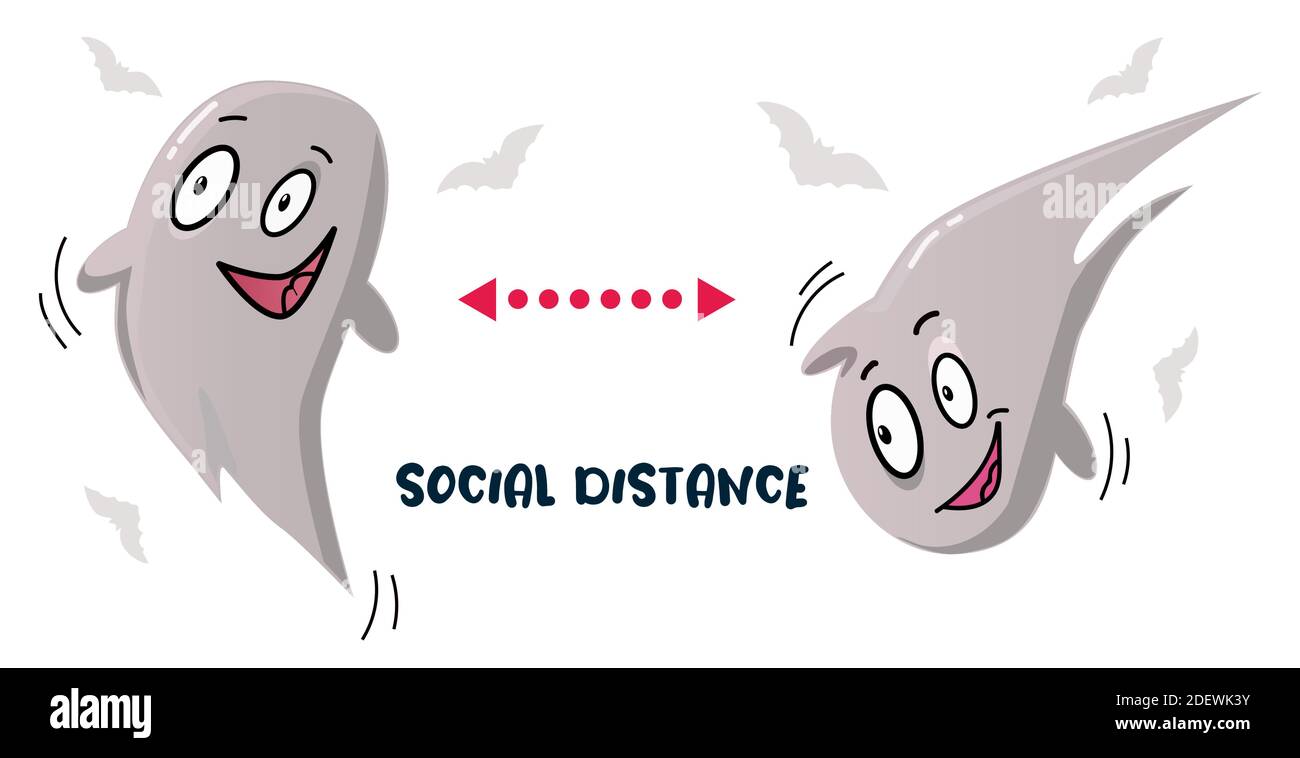 Social distancing for Halloween day. Party ghosts keep their distance ...
