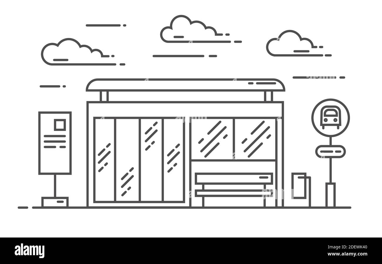 Bus stop vector line art illustration. Exit from the subway. Vector ...