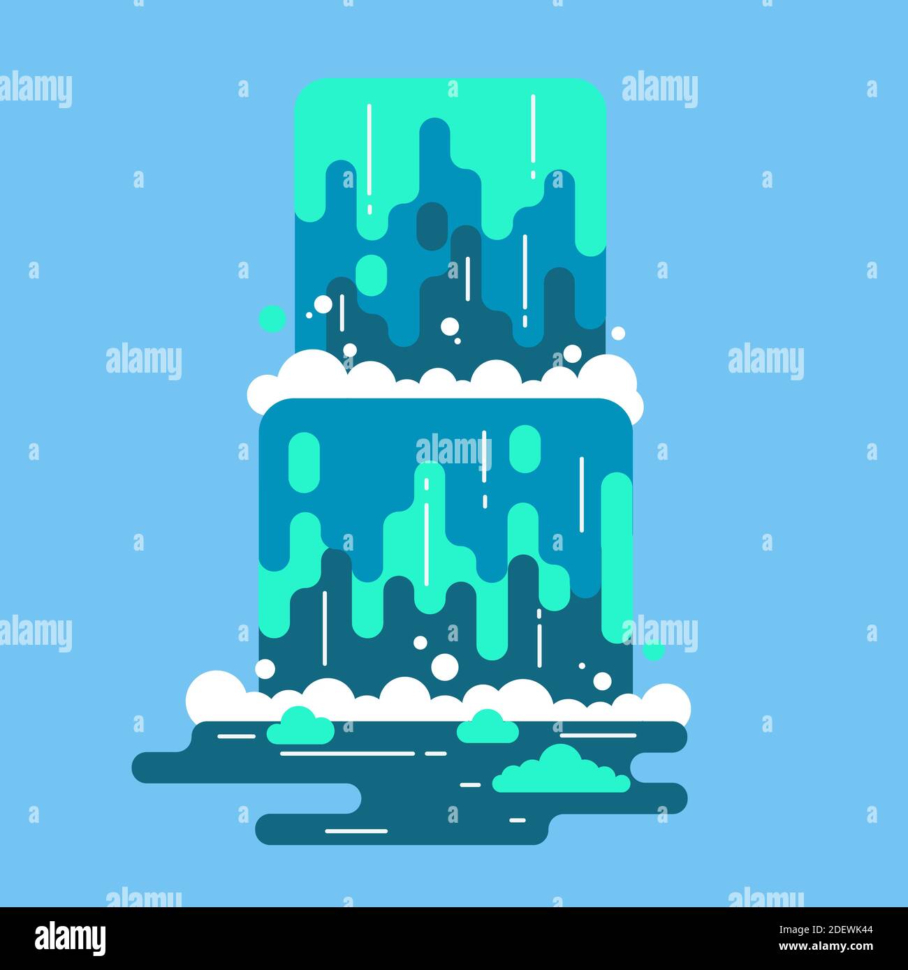 Waterfall landscape. Mountain river with cascade. Vector flat cartoon ...