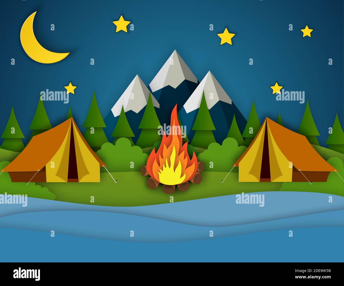 Summer Camp Landscape With Yellow Tent Stock Vector Image And Art Alamy