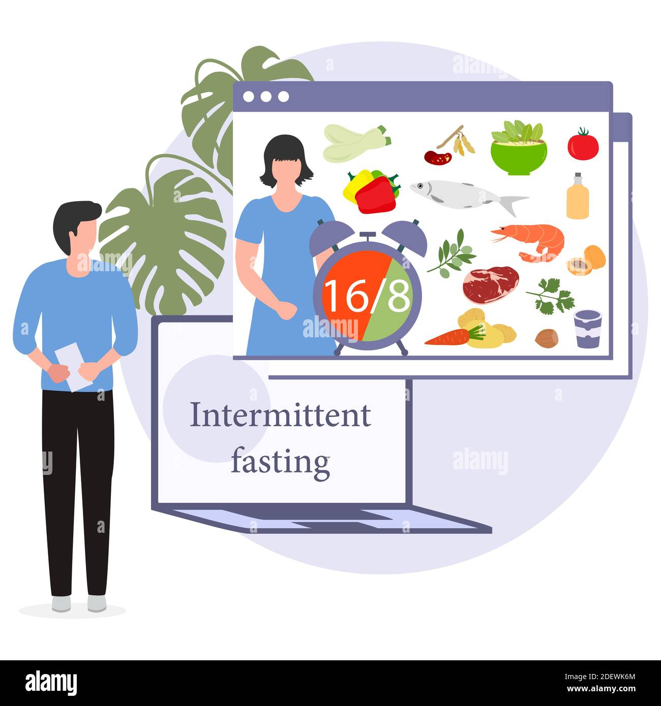 Vector illustration Nutrition Consultant Online explains Intermittent ...