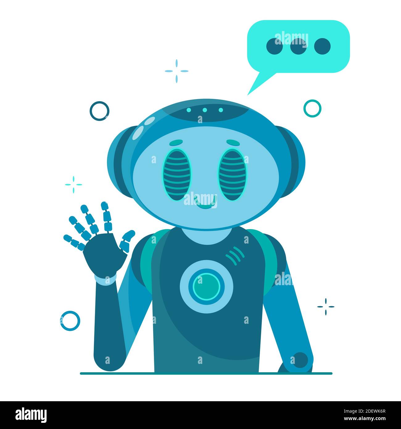 Smiling chat bot character robot helping solve a problems. For website or mobile application ...