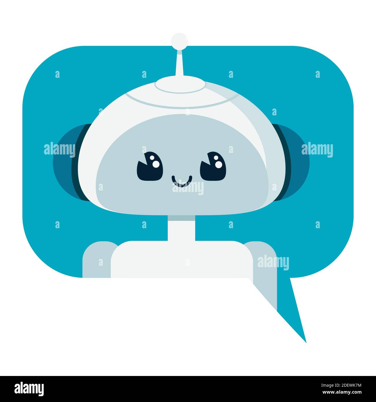 Smiling cute robot chat bot in speech bubble. Support service concept ...