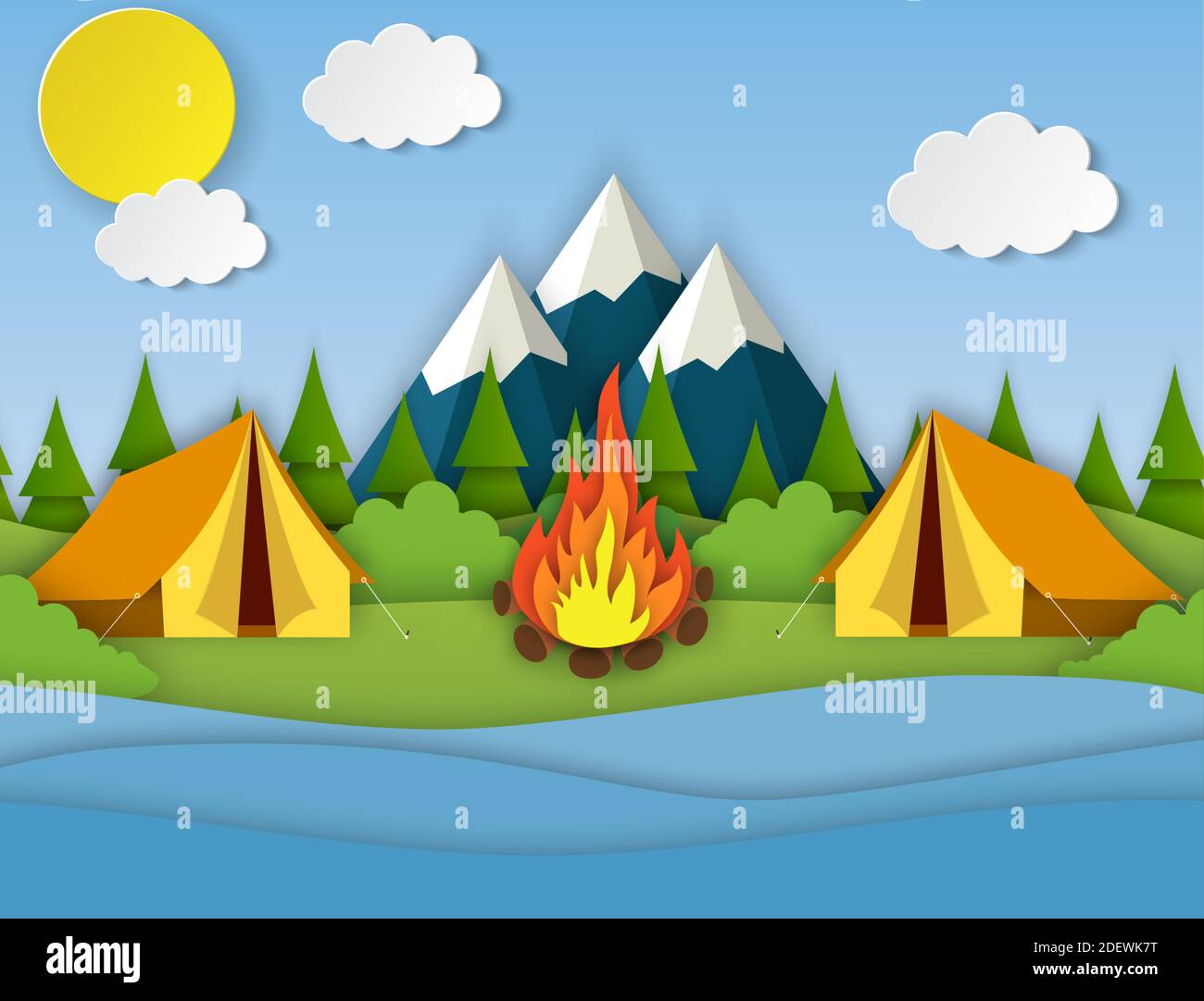 Summer Camp Landscape With Yellow Tent Stock Vector Image And Art Alamy