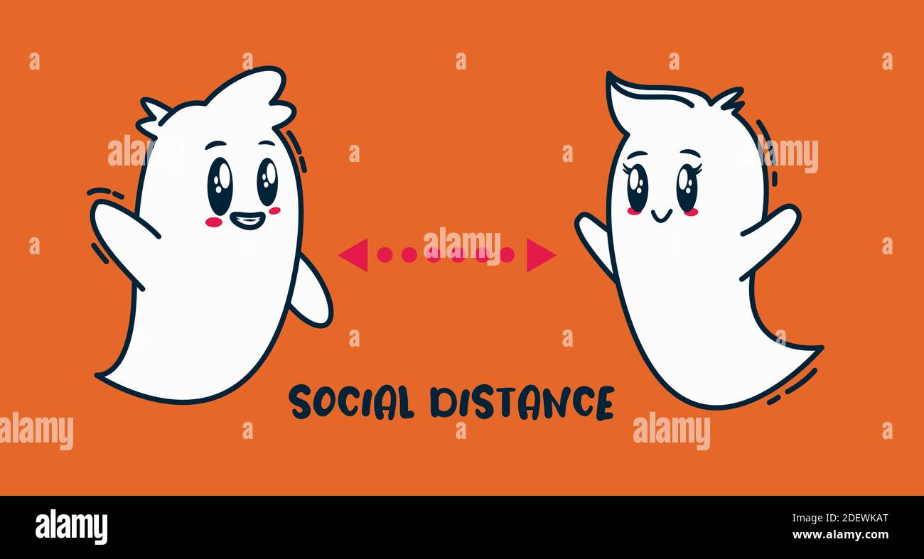 Social distancing for Halloween day. Party ghosts keep their distance ...