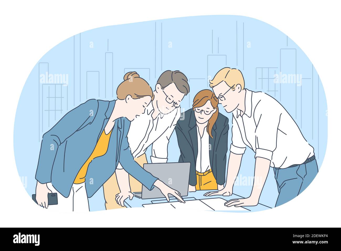 Teamwork, brainstorming, business communication about startup concept ...