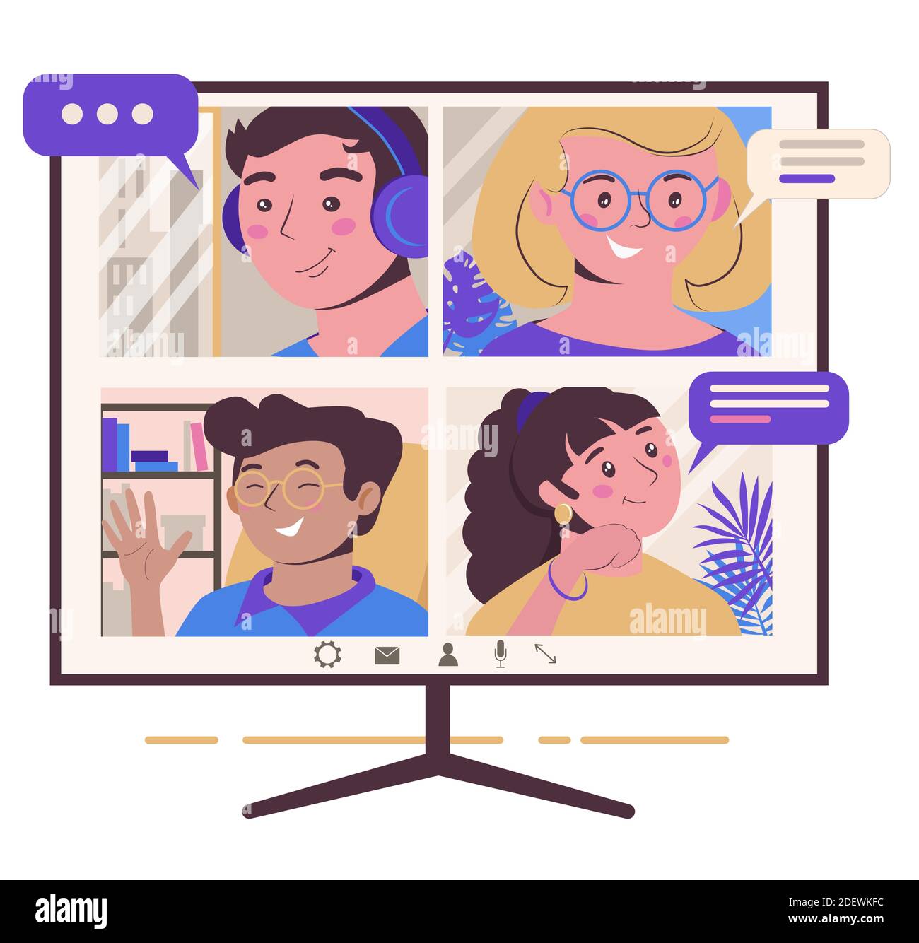 Collective virtual meeting and group video conference. Chatting with ...