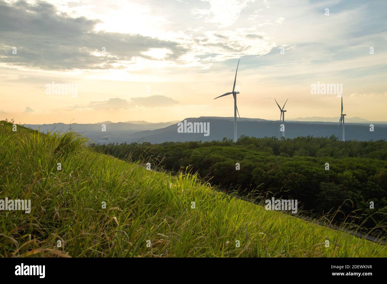 Wind turbines in nature, concept environmental conservation energy ...