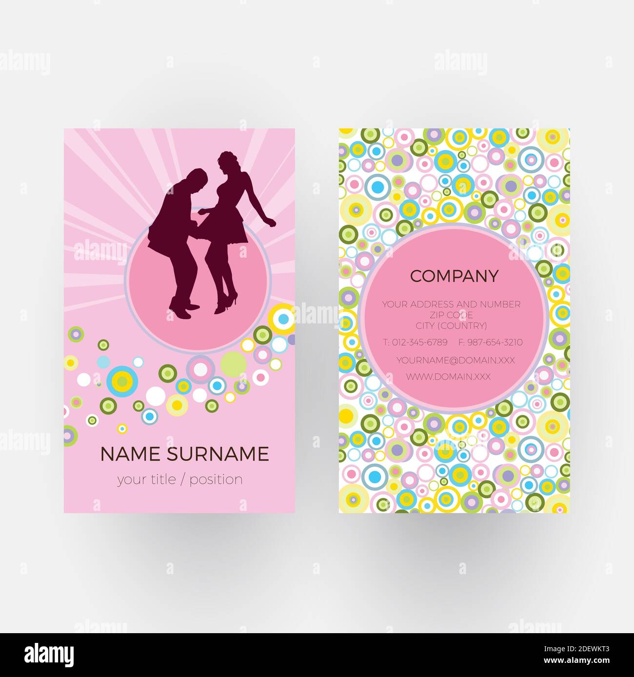 Vector abstract dancers, concept of vintage disco. Business card Stock ...