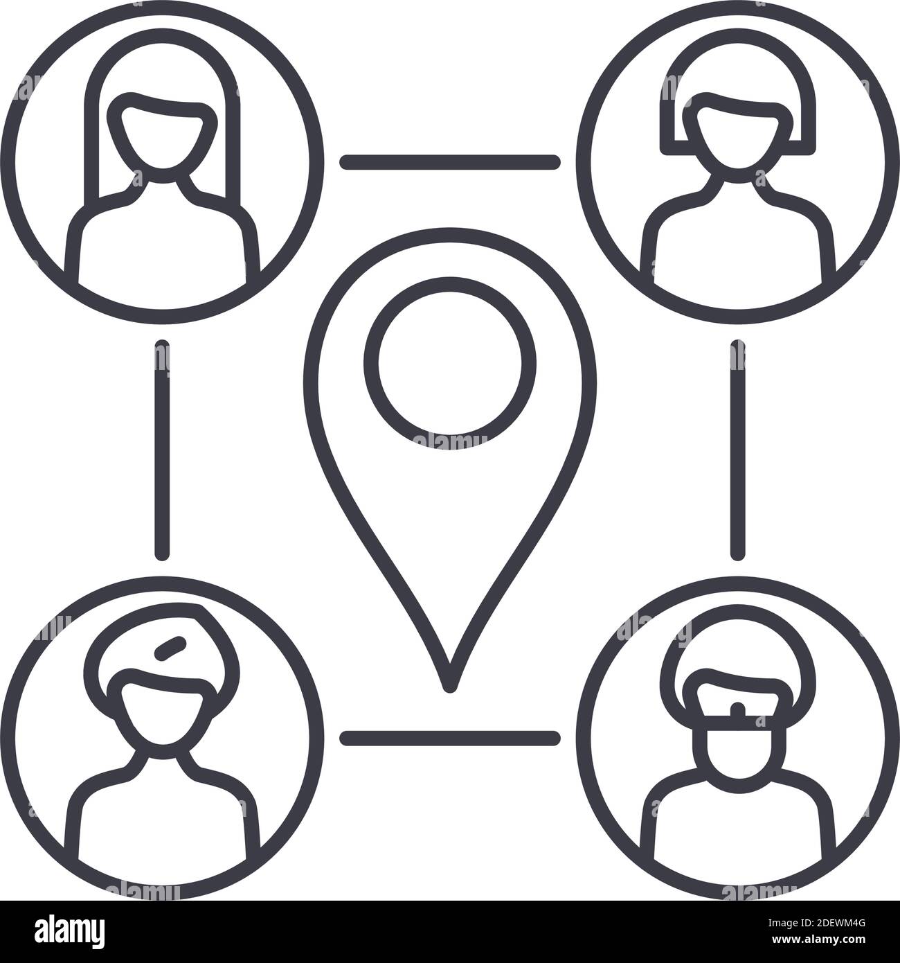 Meeting point icon, linear isolated illustration, thin line vector, web design sign, outline ...