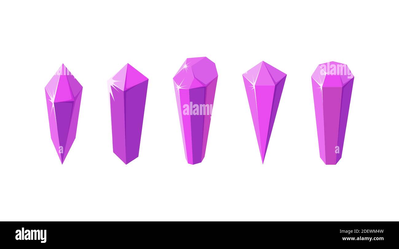 Pink crystal stones like amethyst quartz. Set of gems or glass crystals ...