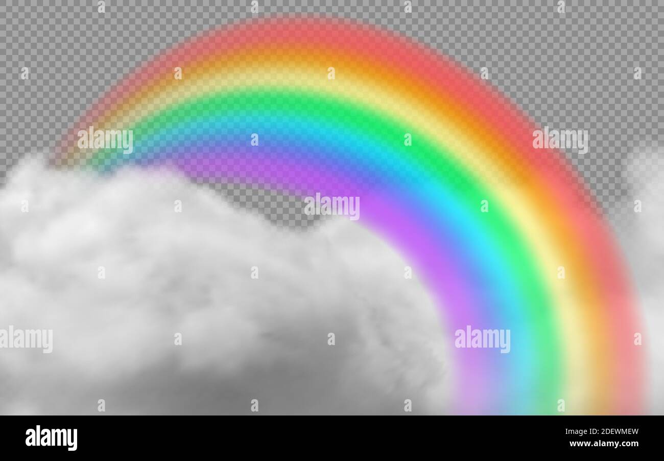 Bright arched rainbow with clouds realistic vector illustration on ...