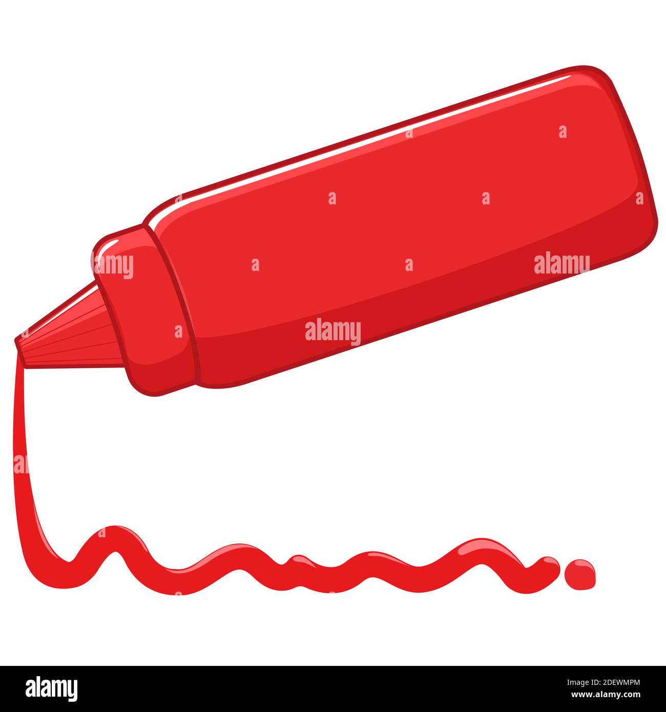 Bottle and spilled sauce of tomato ketchup for barbecue cooking. Spicy ...